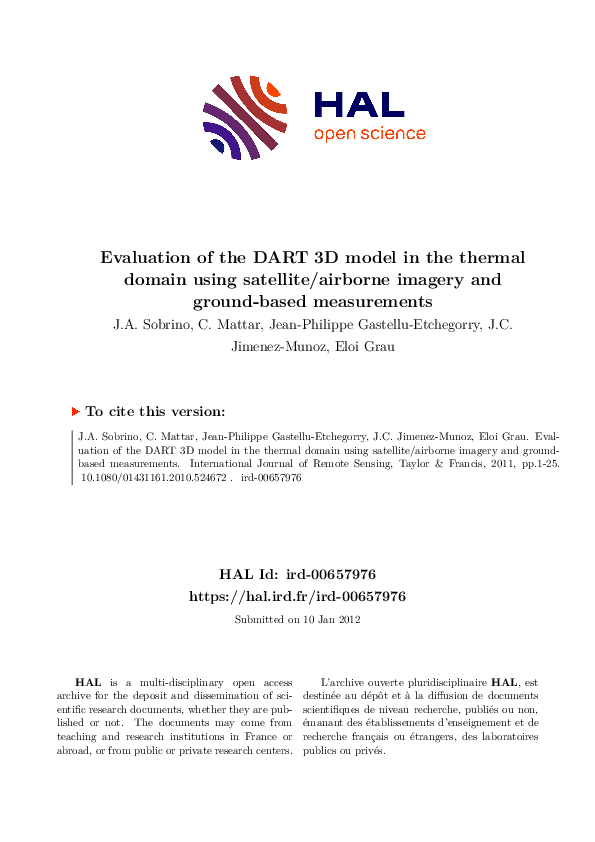 Pdf Evaluation Of The Dart 3d Model In The Thermal Domain Using Satellite Airborne Imagery And