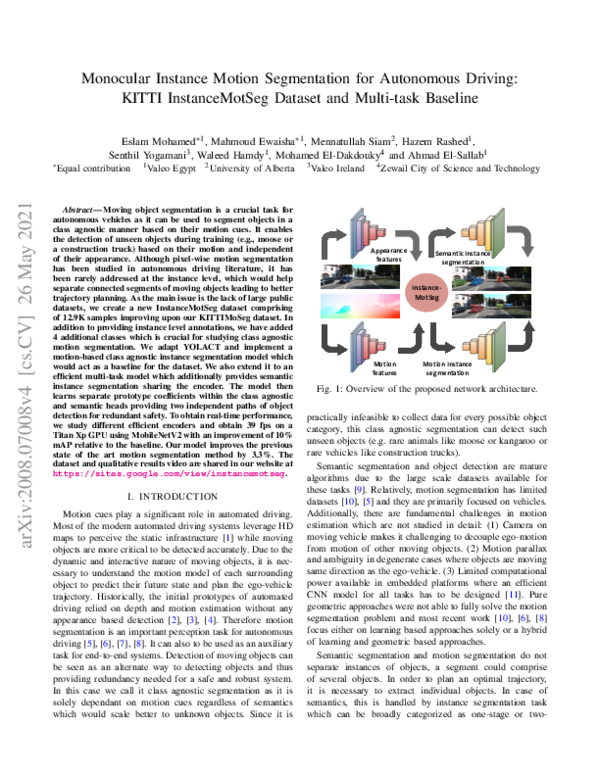 Pdf Monocular Instance Motion Segmentation For Autonomous Driving Kitti Instancemotseg