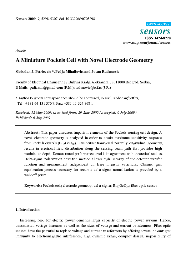 (PDF) A Miniature Pockels Cell with Novel Electrode Geometry