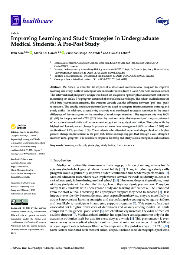 (PDF) Improving Learning and Study Strategies in Undergraduate Medical ...