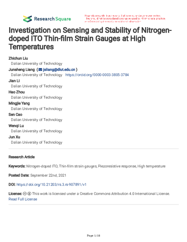(PDF) Investigation on Sensing and Stability of Nitrogen-doped ITO Thin-film Strain Gauges at ...
