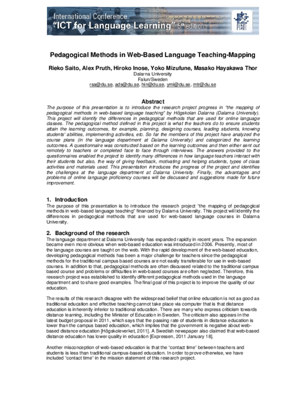 (PDF) Pedagogical methods in web-based language teaching-mapping