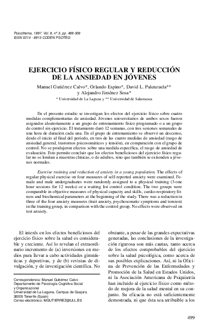 (PDF) Ejercicio F sico Regular y Reducci n De La Ansiedad en J venes