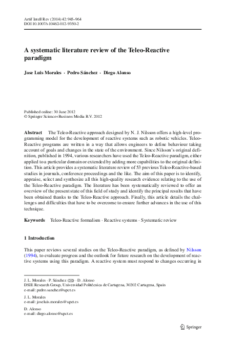 (PDF) A systematic literature review of the Teleo-Reactive paradigm | Jose Alberto Moreno ...