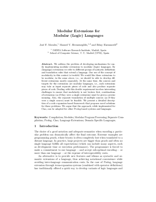 (PDF) Modular Extensions for Modular (Logic) Languages