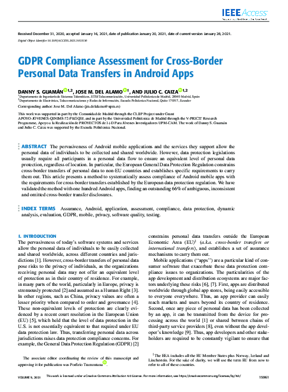 (PDF) GDPR Compliance Assessment for Cross-Border Personal Data Transfers in Android Apps