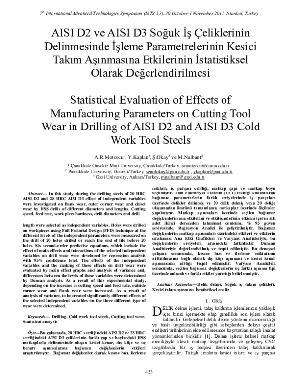 Pdf Statistical Evaluation Of Effects Of Manufacturing Parameters On