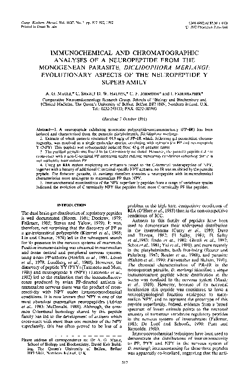 (PDF) Immunochemical and chromatographic analyses of a neuropeptide ...
