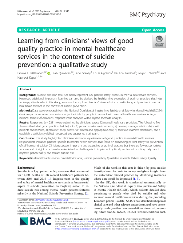 (PDF) Learning from clinicians’ views of good quality practice in ...