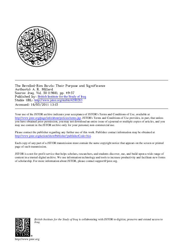 (PDF) The Bevelled-Rim Bowls: Their Purpose and Significance