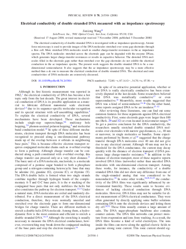 (PDF) Electrical conductivity of double stranded DNA measured with ac ...