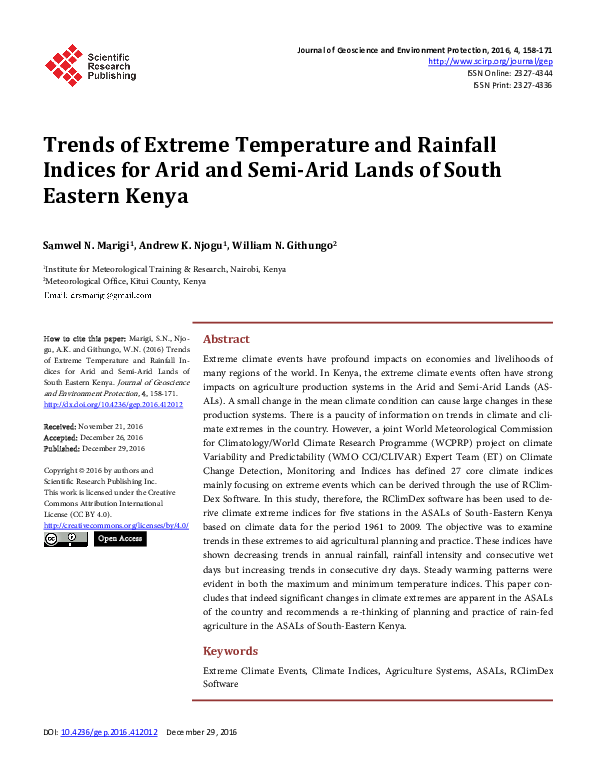 (PDF) Trends of Extreme Temperature and Rainfall Indices for Arid and ...