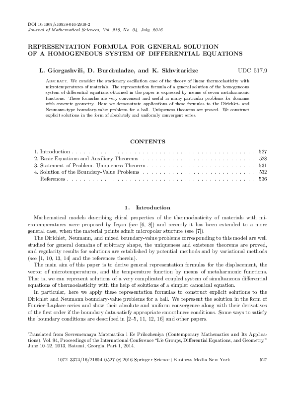 (PDF) Representation Formula for General Solution of a Homogeneous ...