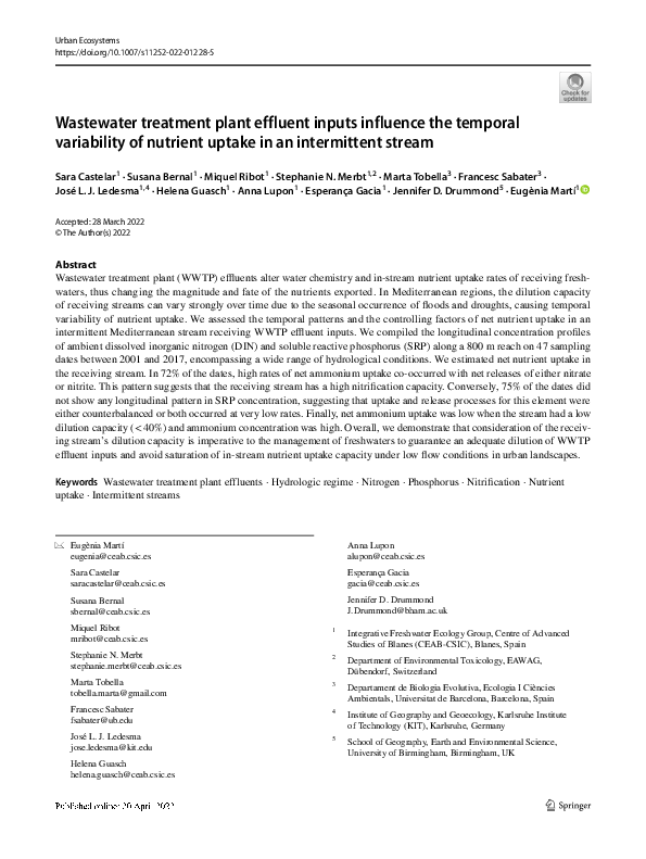 (PDF) Inputs from wastewater treatment plant effluent influence the ...