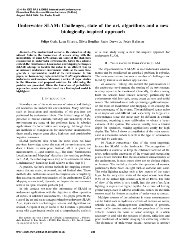 Pdf Underwater Slam Challenges State Of The Art Algorithms And A