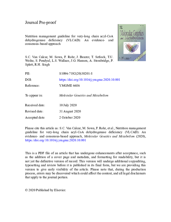 (PDF) Nutrition management guideline for very-long chain acyl-CoA ...