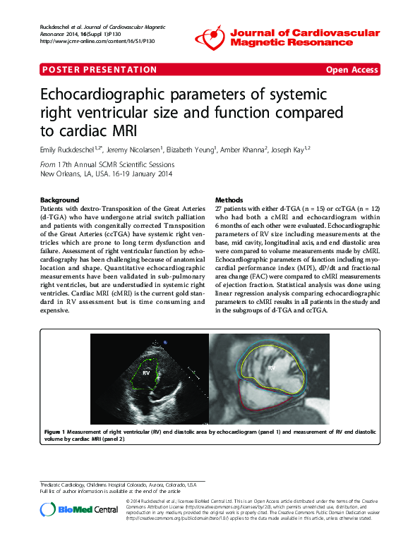 (PDF) Echocardiographic parameters of systemic right ventricular size ...