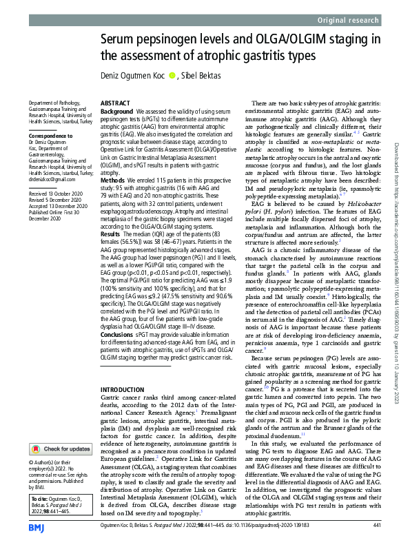 (PDF) Serum pepsinogen levels and OLGA/OLGIM staging in the assessment ...