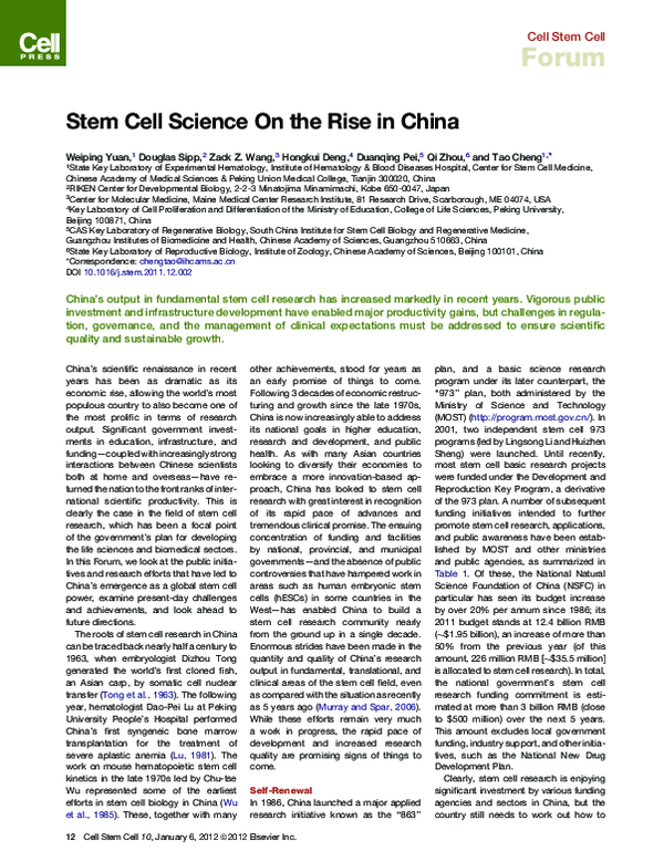 (PDF) Stem Cell Science On the Rise in China