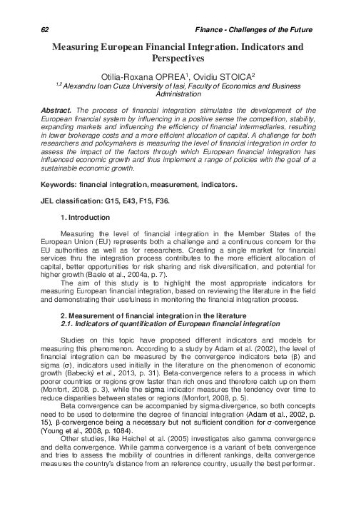 (PDF) Measuring European Financial Integration. Indicators and Perspectives