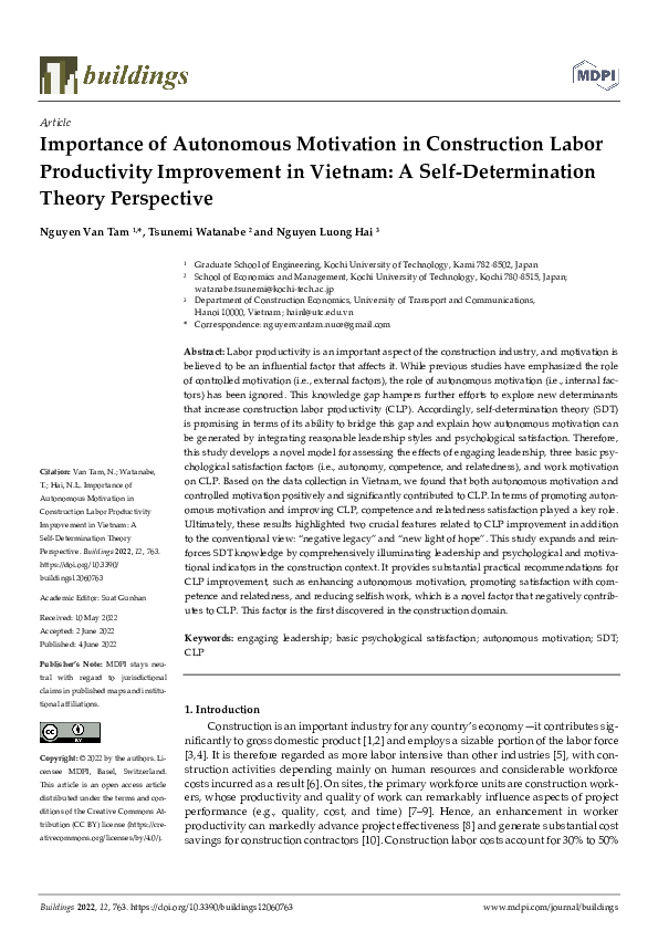 (PDF) Importance of Autonomous Motivation in Construction Labor ...