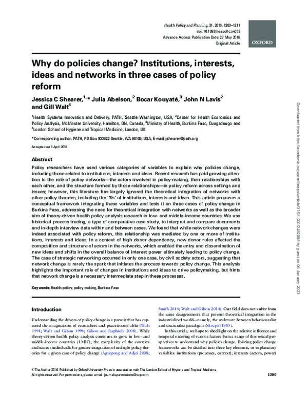 (PDF) Why do policies change? Institutions, interests, ideas and ...