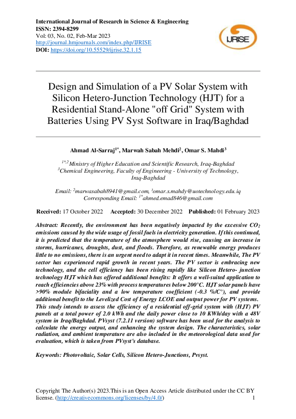 (PDF) Design and Simulation of a PV Solar System with Silicon Hetero-Junction Technology (HJT ...