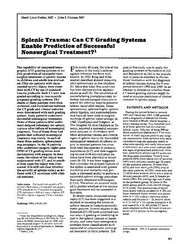 (PDF) Splenic trauma: Can CT grading systems enable prediction of ...