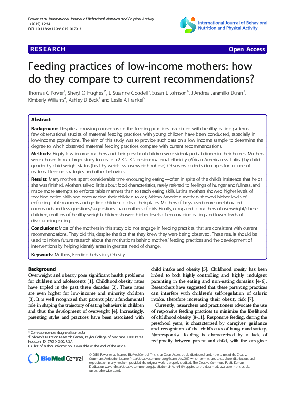 (PDF) Feeding practices of low-income mothers: how do they compare to ...