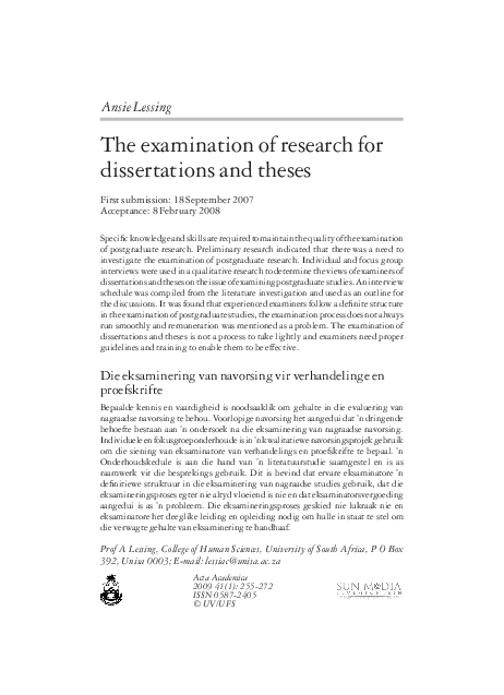 (PDF) The examination of research for dissertations and theses