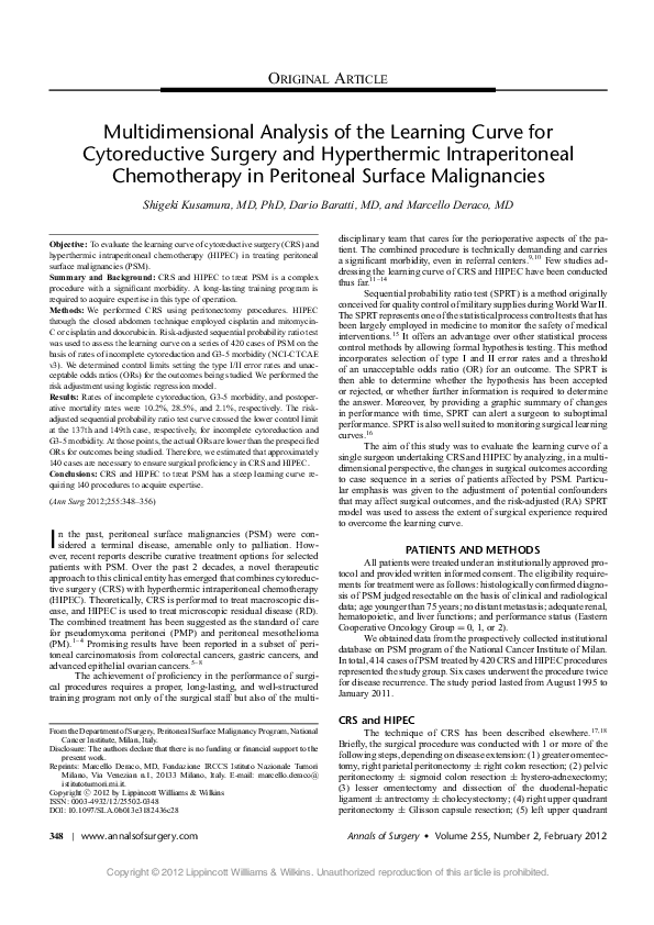 (PDF) Multidimensional Analysis of the Learning Curve for Cytoreductive Surgery and Hyperthermic ...