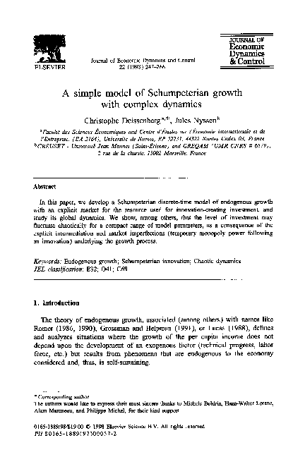 (PDF) A simple model of Schumpeterian growth with complex dynamics