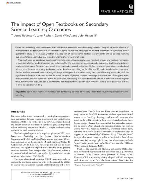 (PDF) The Impact of Open Textbooks on Secondary Science Learning Outcomes