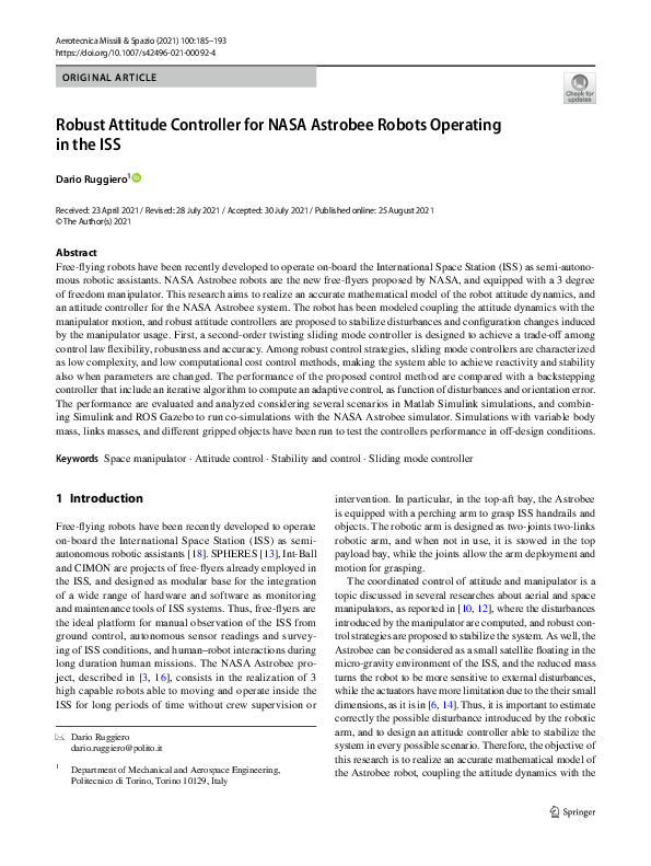 (PDF) Robust Attitude Controller for NASA Astrobee Robots Operating in ...