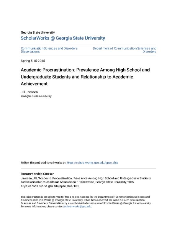 (PDF) Academic Procrastination: Prevalence Among High School and Undergraduate Students and ...