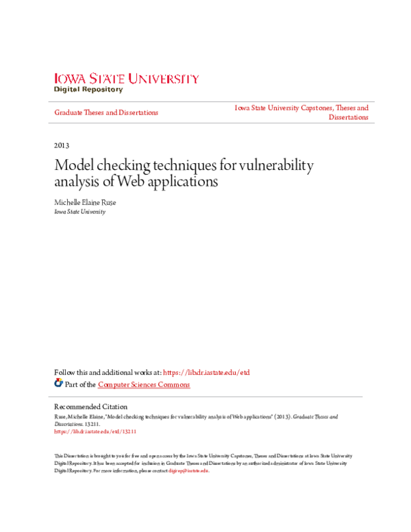 (PDF) Model checking techniques for vulnerability analysis of Web applications | Elaine Ruse ...