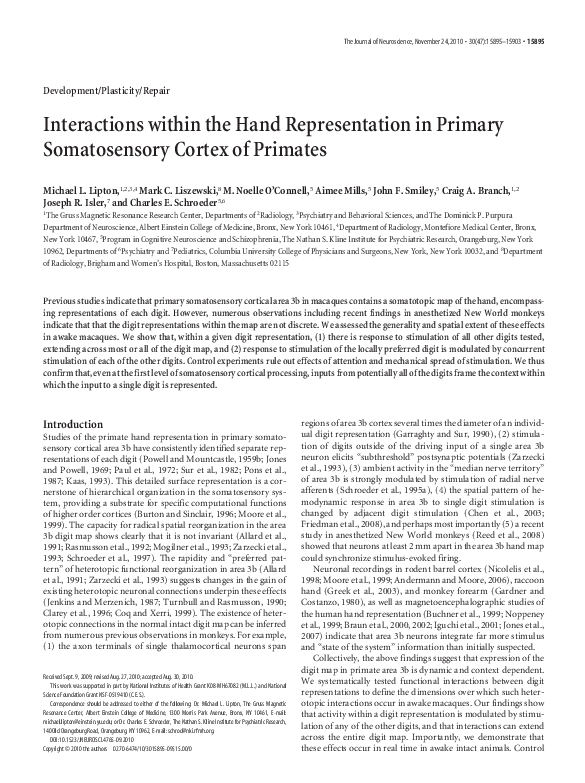 (PDF) Interactions within the Hand Representation in Primary ...