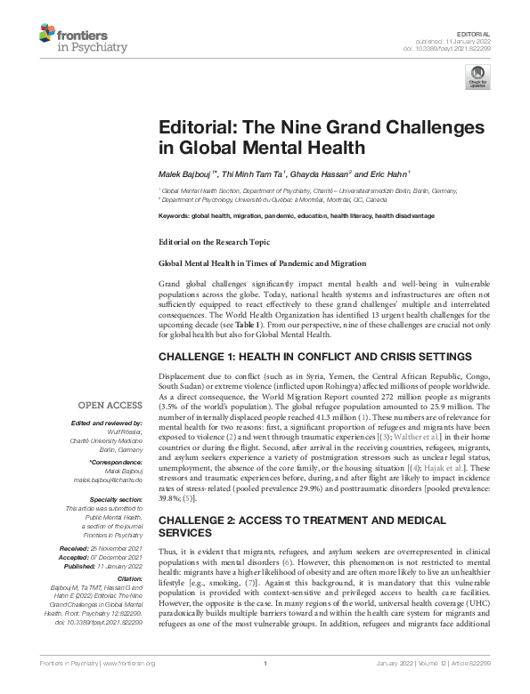 (PDF) Editorial: The Nine Grand Challenges in Global Mental Health