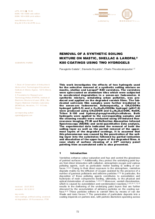 (PDF) Removal of a synthetic soiling mixture on mastic, shellac ...