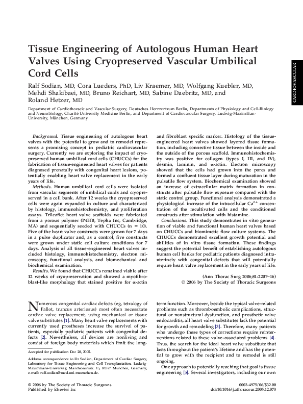 (PDF) Tissue Engineering of Autologous Human Heart Valves Using ...