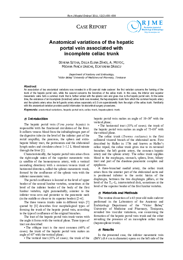 (PDF) Anatomical variations of the hepatic portal vein associated with incomplete celiac trunk