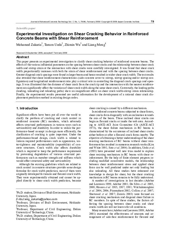 (PDF) Experimental Investigation on Shear Cracking Behavior in Reinforced Concrete Beams with ...