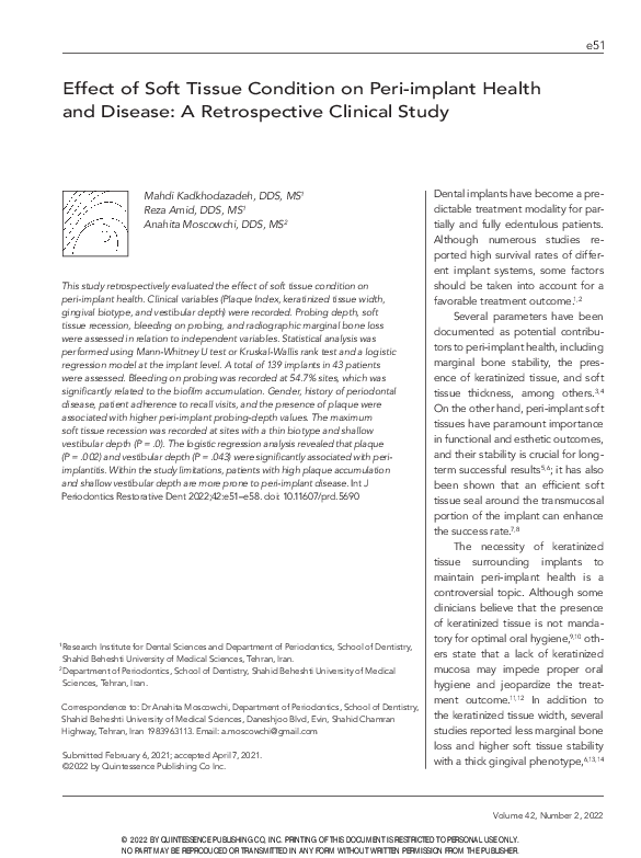 (PDF) Effect of Soft Tissue Condition on Peri-implant Health and ...
