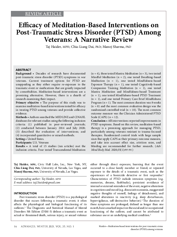 (PDF) Efficacy of Meditation-Based Interventions on Post-Traumatic ...