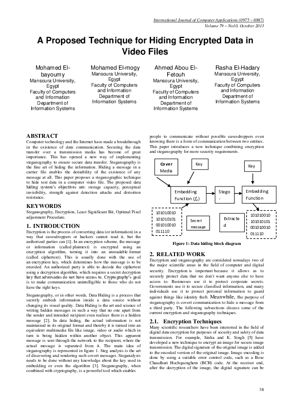 (PDF) A Proposed Technique for Hiding Encrypted Data in Video Files | Rasha Elhadary - Academia.edu