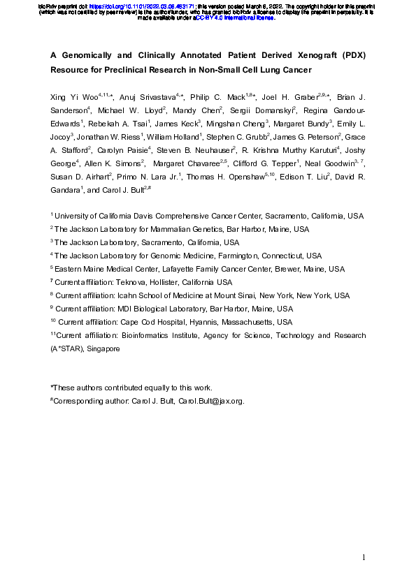 (PDF) A Genomically and Clinically Annotated Patient Derived Xenograft ...