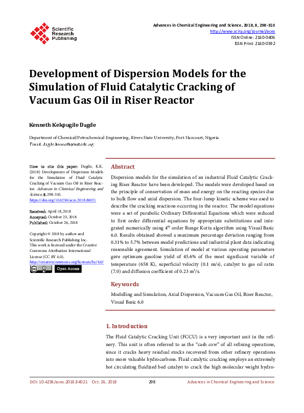 (PDF) Development of Dispersion Models for the Simulation of Fluid ...
