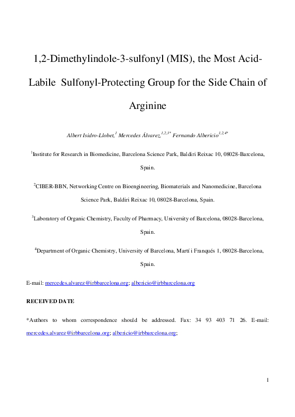 (PDF) 1,2-Dimethylindole-3-sulfonyl (MIS) as protecting group for the ...
