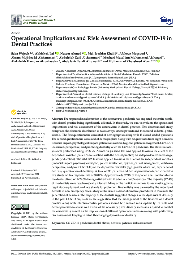(PDF) Operational Implications and Risk Assessment of COVID-19 in ...