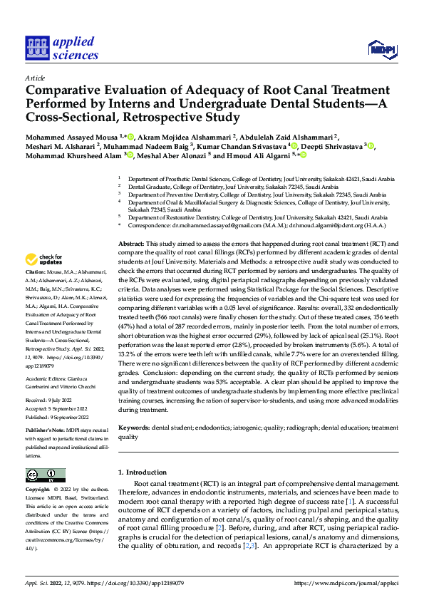 (PDF) Comparative Evaluation of Adequacy of Root Canal Treatment Performed by Interns and ...